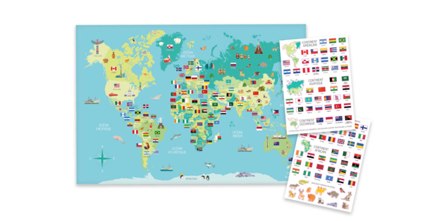 Carte du monde + 2 planches de gommettes drapeaux - Kits éducatifs : le ...
