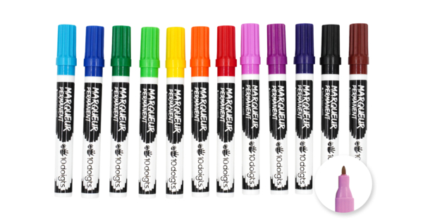 Marqueurs permanents multi-surfaces - 12 couleurs - Marqueurs permanents