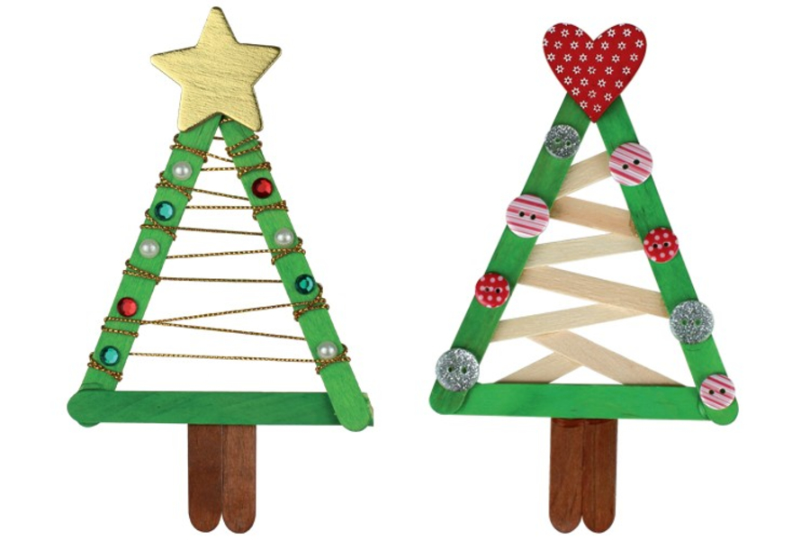 Sapins de Noël en bâtonnets - Activités manuelles décorations du sapin ...