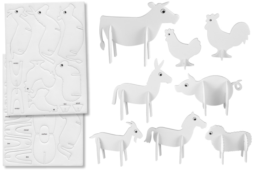 Animaux 3D en carton mousse - 13 pièces - Maquettes en papier