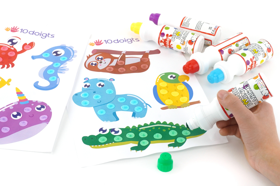 Animaux à tamponner - jeu des couleurs - Activités manuelles moins de 3 ans