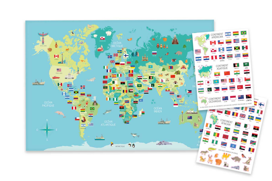 Carte du monde + 2 planches de gommettes drapeaux - Kits éducatifs : le ...