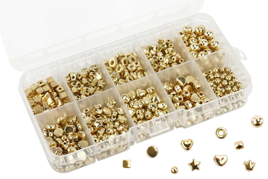 Coffret de perles dorées - environ 500 perles - Perles Métallisées, Irisées
