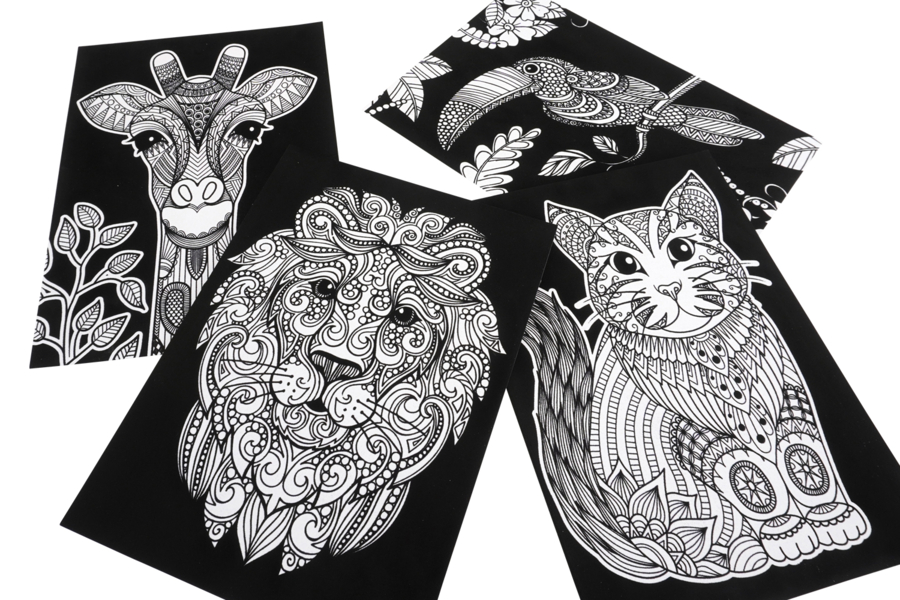 Coloriages velours animaux, format A4 - 4 cartes - Coloriage