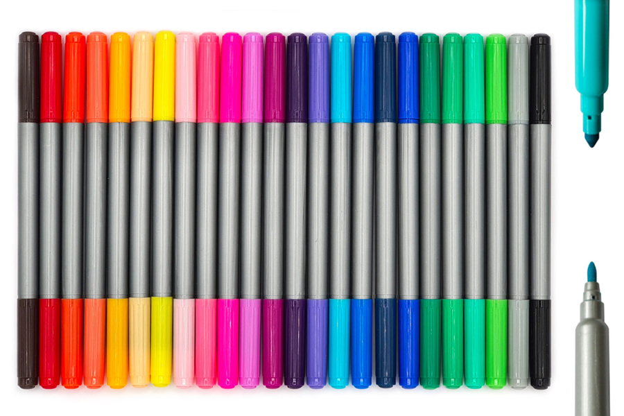 Feutres double-pointes - 24 pièces - Feutres pointes moyennes