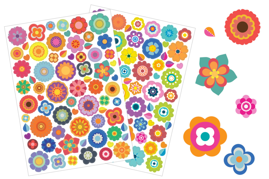 Gommettes fleurs funky - 140 pcs - Gommettes Fleurs, Fruits et Légumes