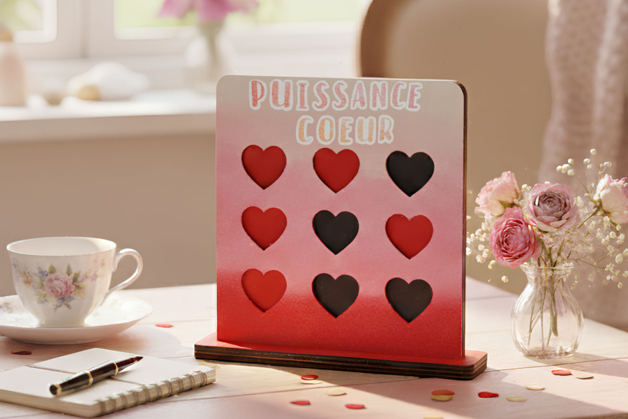 Puissance coeur en bois + pions - Jeux et Jouets en bois