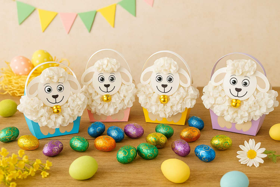 Kits paniers moutons en papier froissé - 4 pièces - Paniers de Pâques