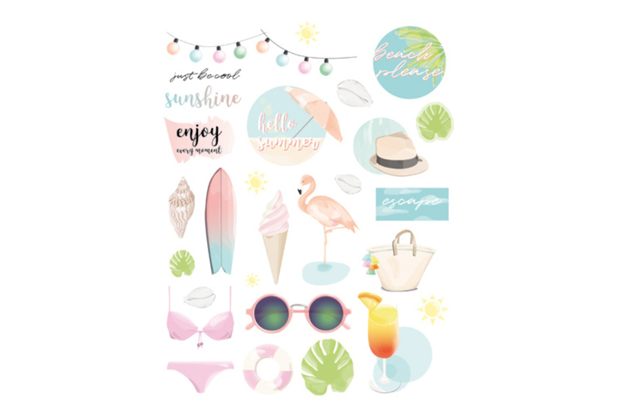 Stickers Summer Plage - 56 pcs - Thème Printemps - Eté