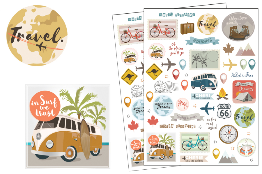 Stickers Voyages et vacances - 104 pcs - Stickers Fantaisies